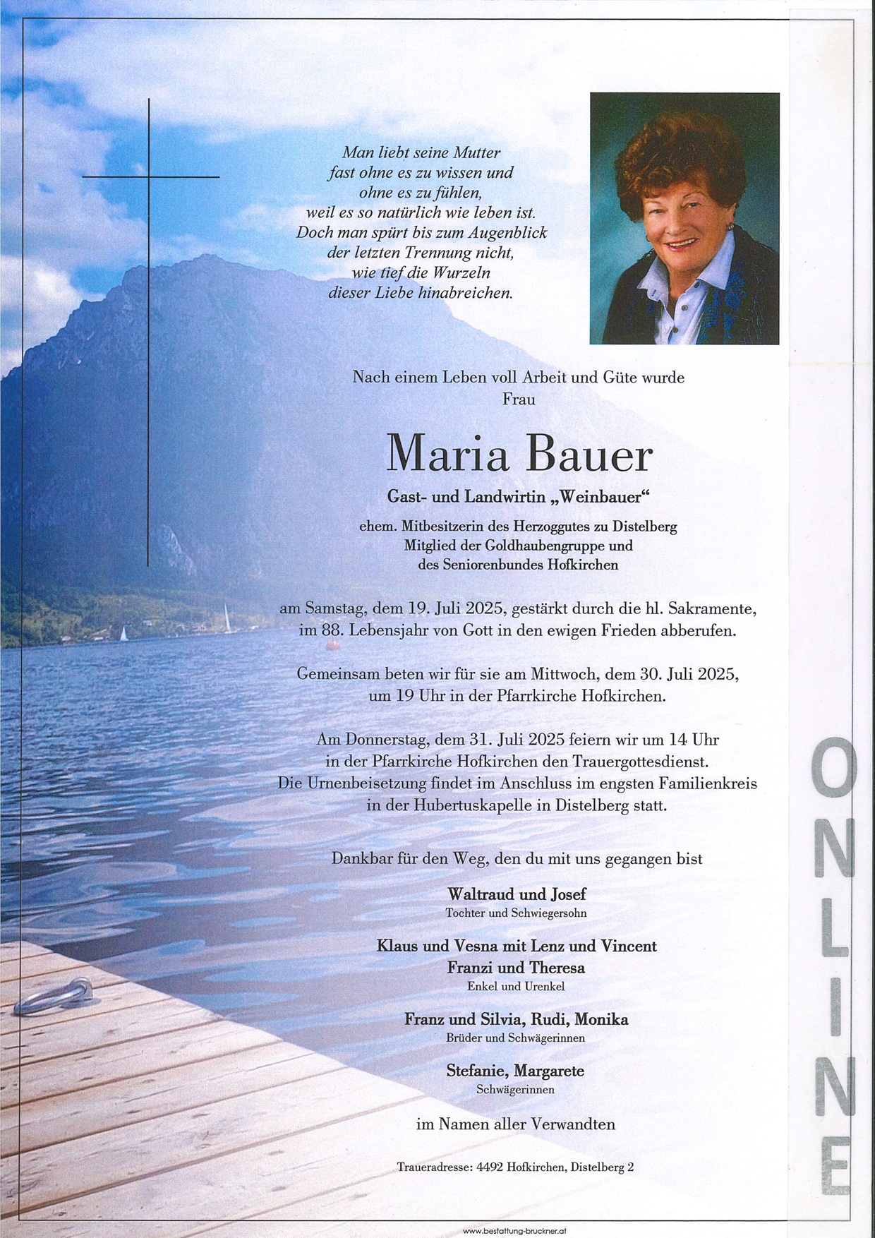 Maria Bauer (87) – Bestattung Bruckner, Wolfern bei Steyr